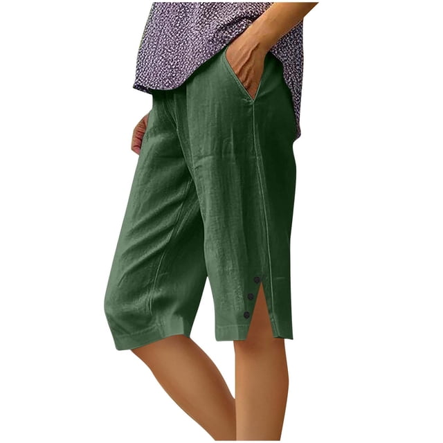 Lovzfmll Women's Linen Bermuda Shorts, Wide Leg Casual Pants with Side ...