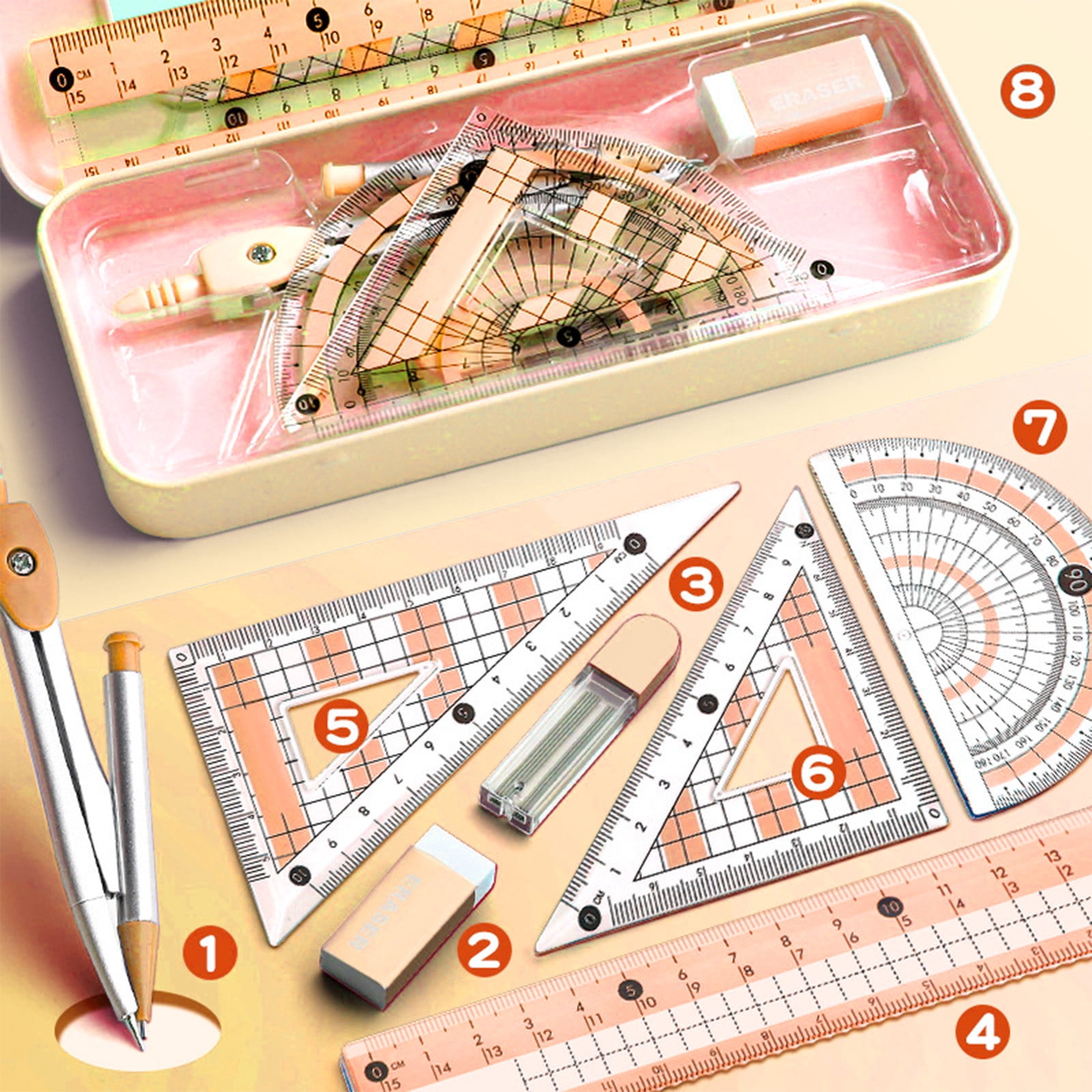 Jpxdew Math Geometry Set for Students Supplies,8 Piece Shatterproof ...