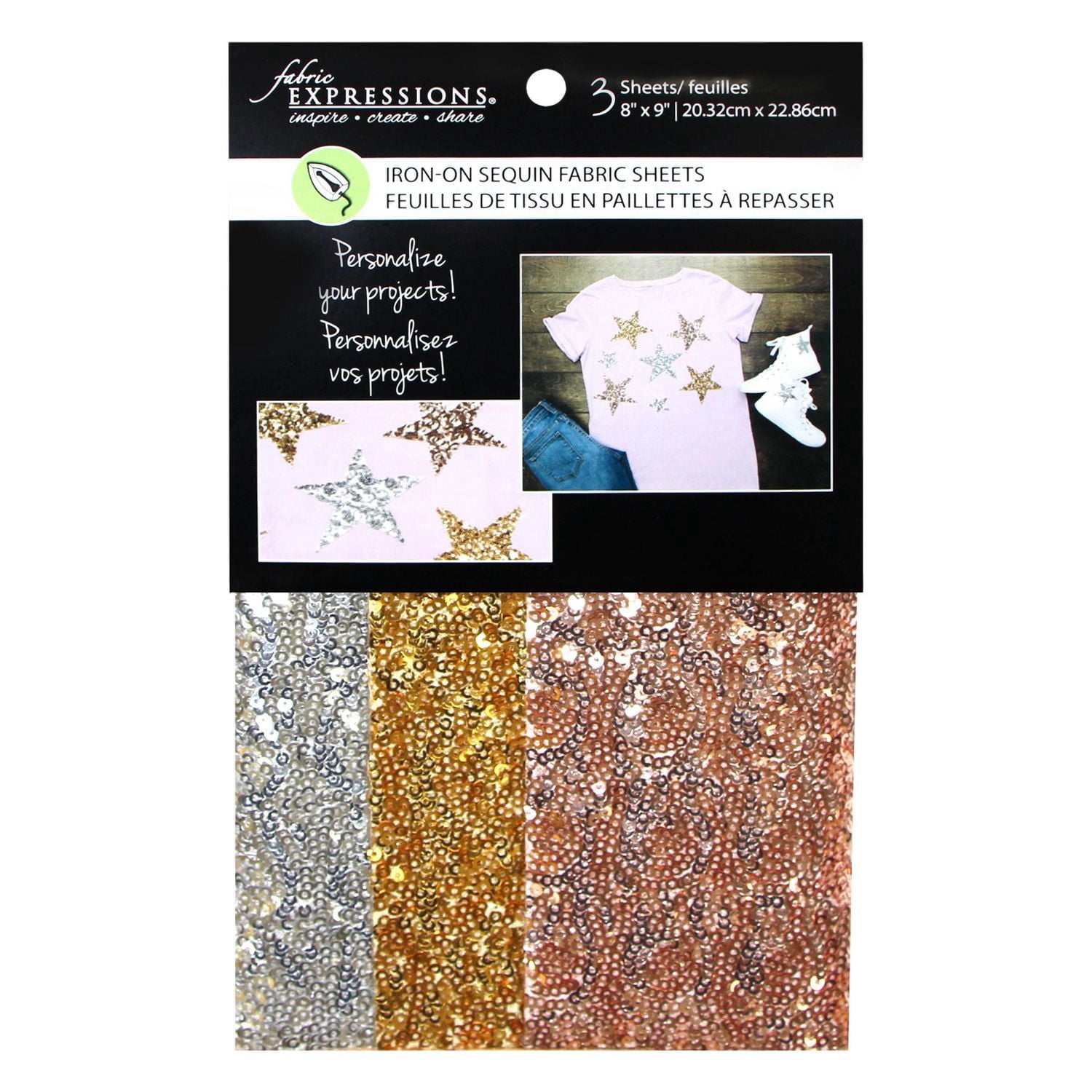 Fabric Expressions Sequin 20 cm (8 in) × 23 cm (9 in) Iron-On Fabric ...