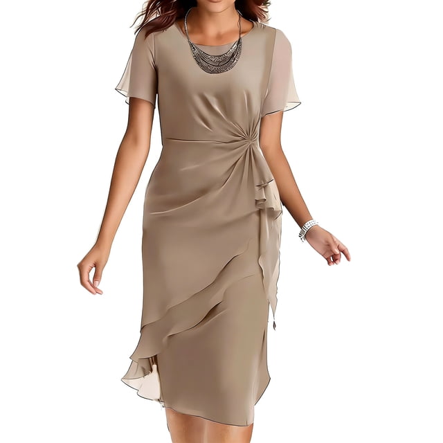 Daiosportswear Women Flowy Chiffon Tiered Midi Dresses Crewneck Summer ...
