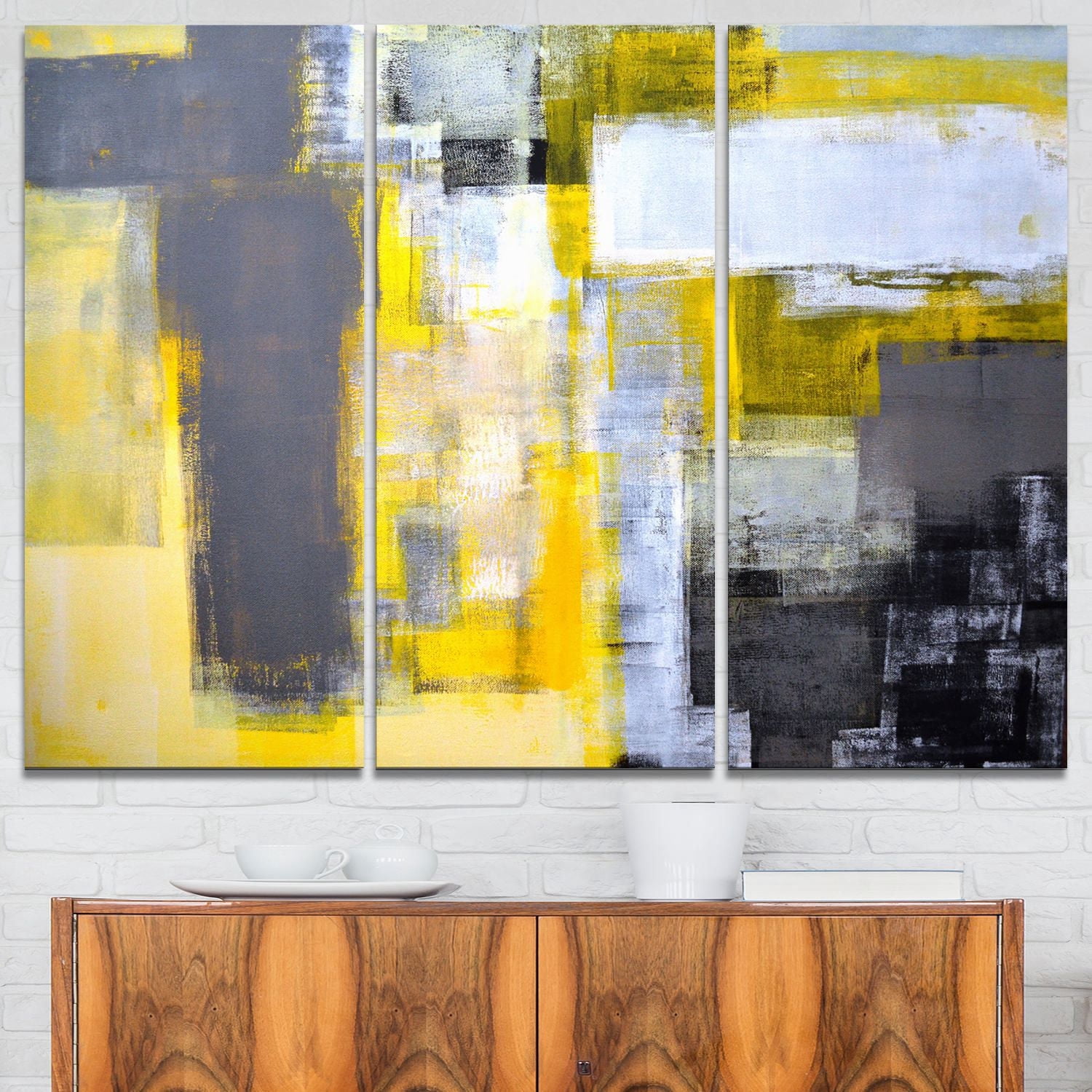 Design Art Grey And Yellow Blur Abstract Abstract Canvas Art Print ...
