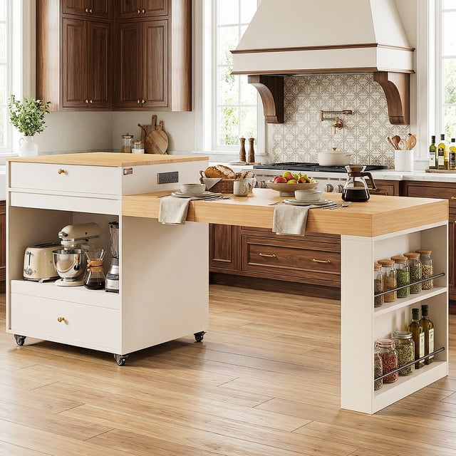 OMCHOM 80.7" Large Kitchen Island with Seating and Extendable Dining ...