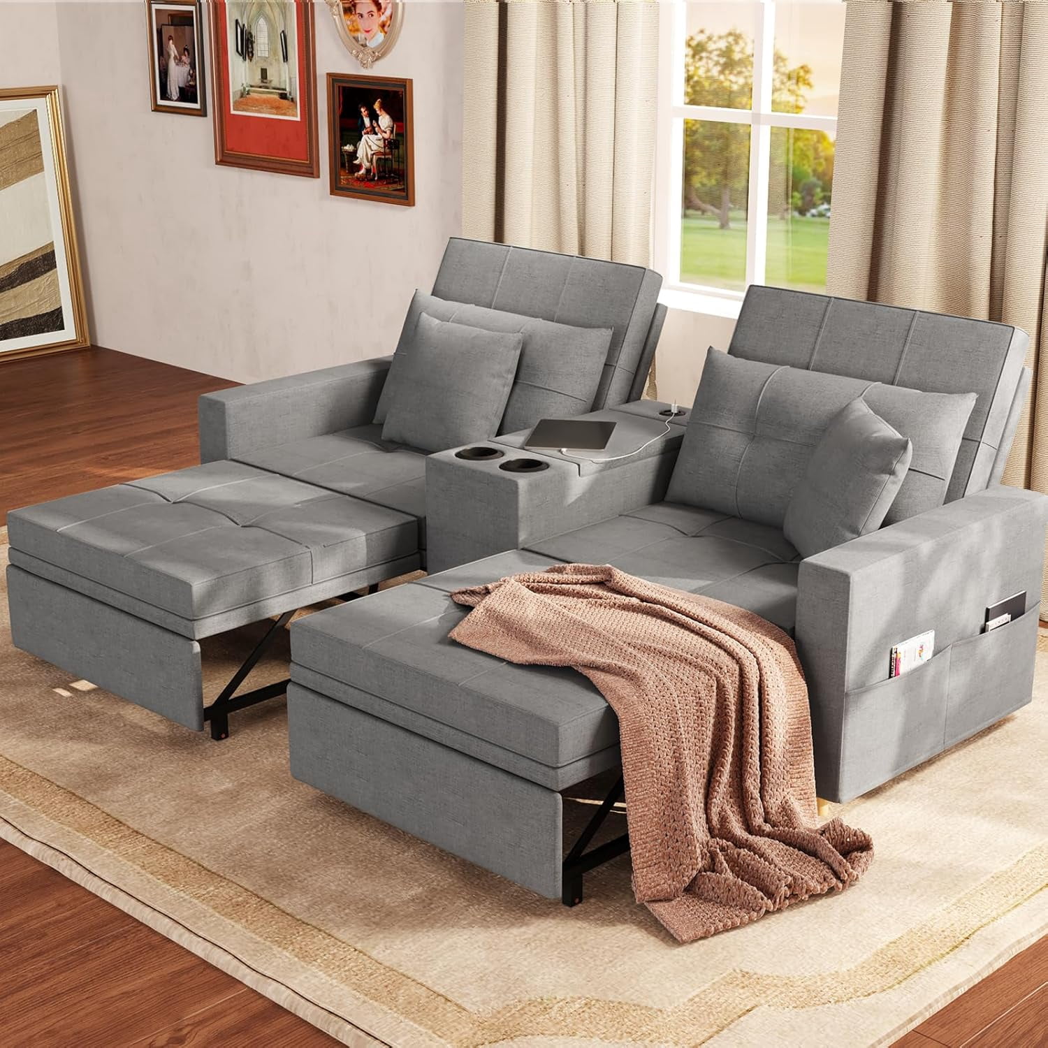 AECOJOY 75" 3-in-1 Sleeper Bed, Convertible Pull-Out Sofa Bed with USB ...
