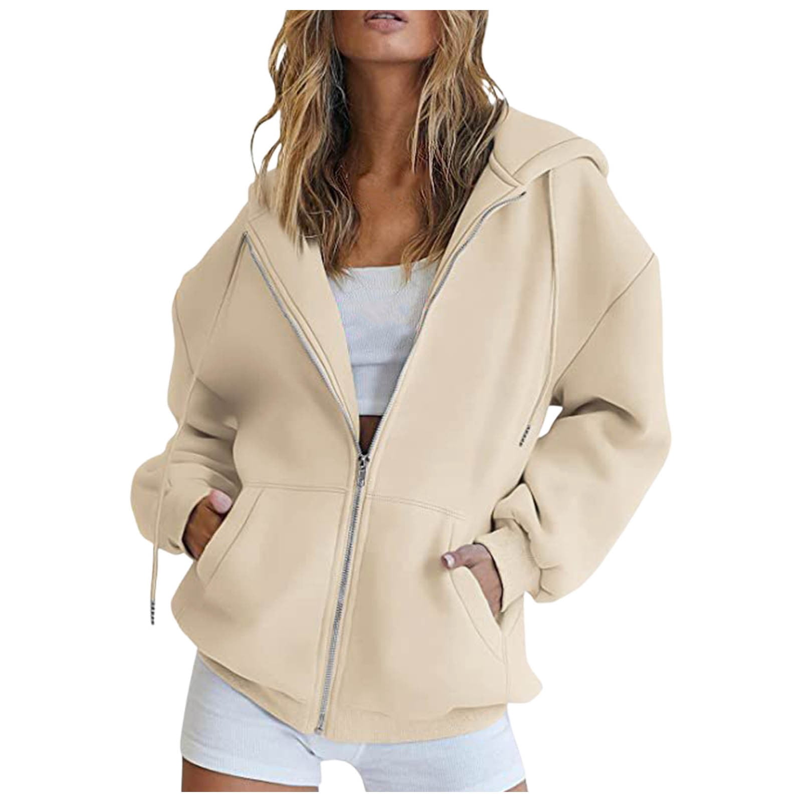 Aocisk Women's Casual Solid Color Zip Up Hoodie Long Sleeve with Pocket ...