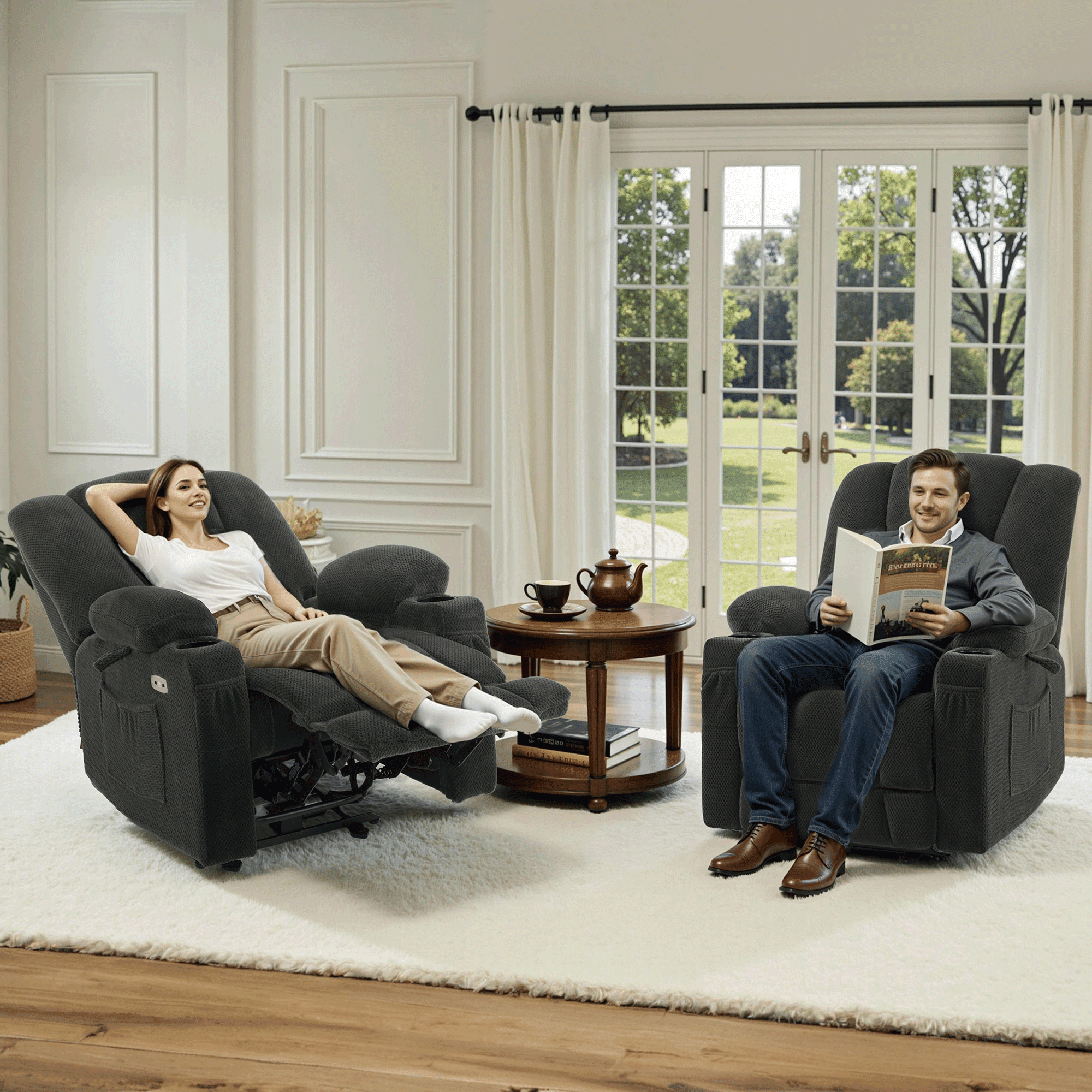 MCombo Chaise Électrique en Tissu Recliner, Chaleur et Vibration, Gris ...