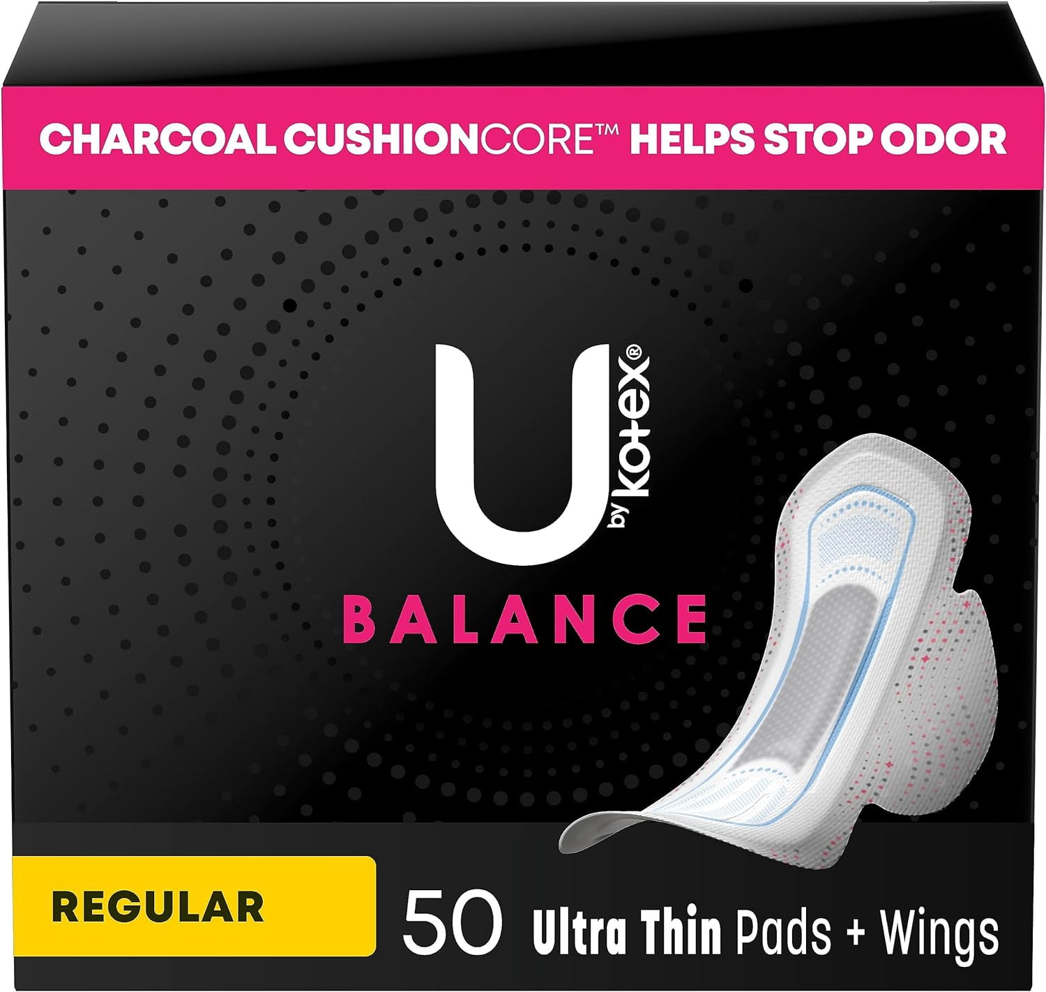 U by Kotex Balance Ultra Thin Pads with Wings, Regular Absorbency, 50 ...