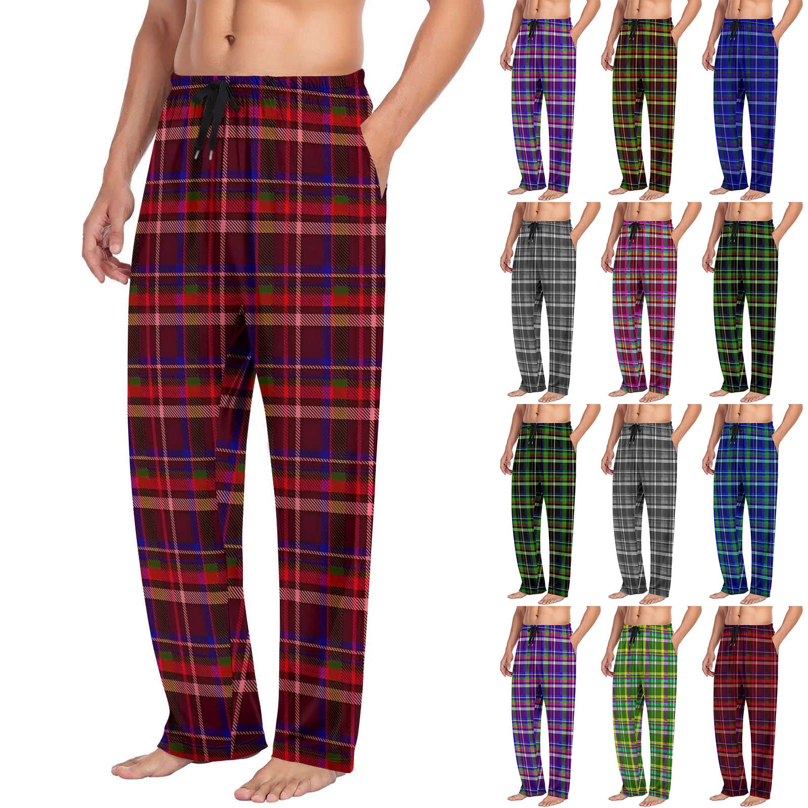 Meichang Pantalon de Pyjama pour Homme à Carreaux, Pantalon de Détente ...