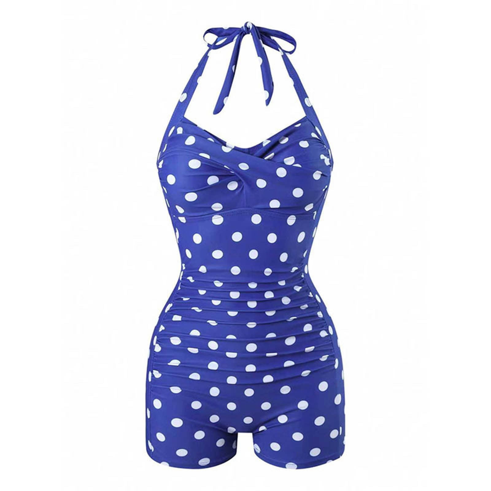 FRSASU One Piece Swimsuit Polka Dot Printed Tummy Control Criss Cross ...