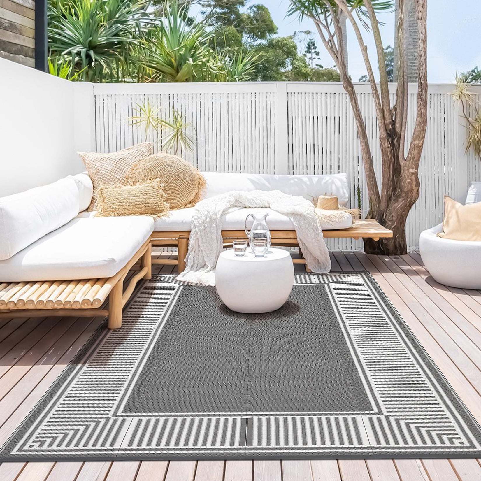 Kojooin Outdoor Rug for Patio, Waterproof Reversible Plastic Rug ...