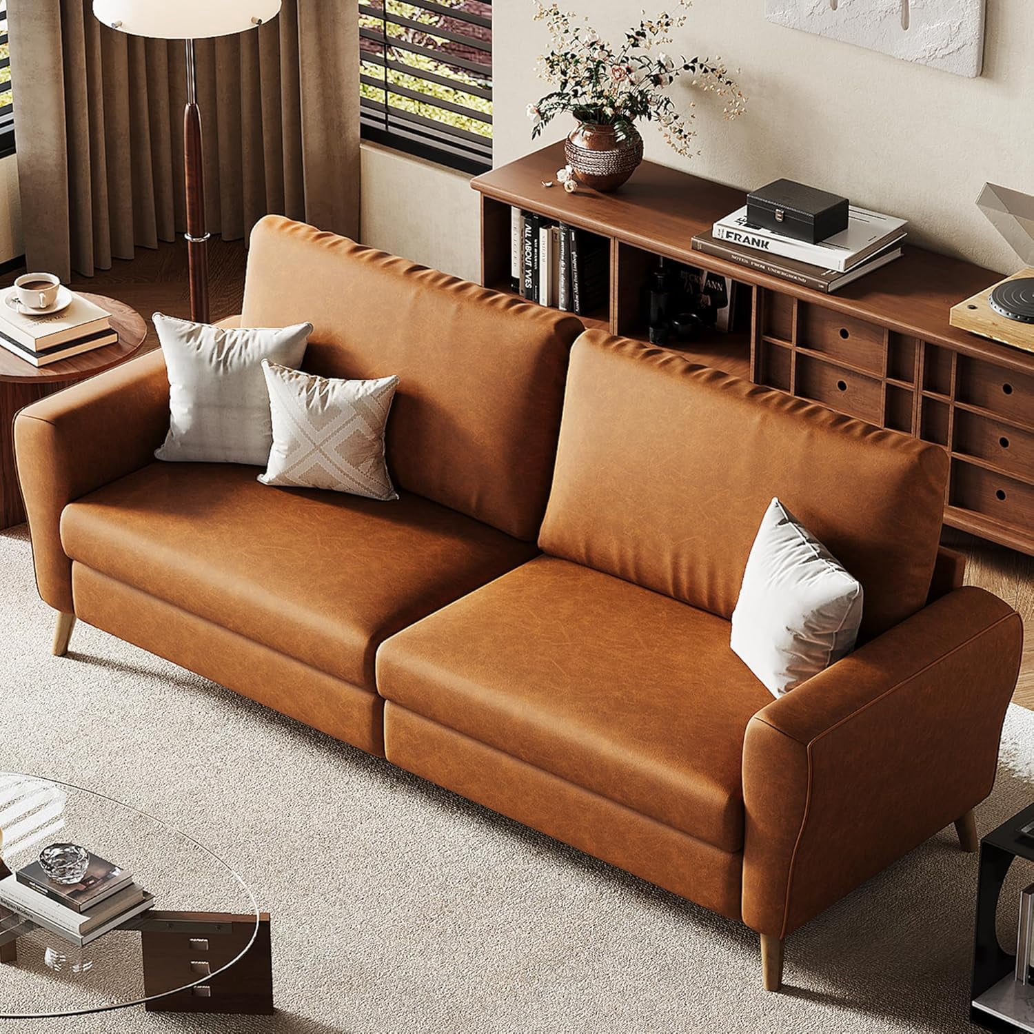 84in Sofa, 3 Seater Couch for Living Room, Modern Loveseat, Brown ...