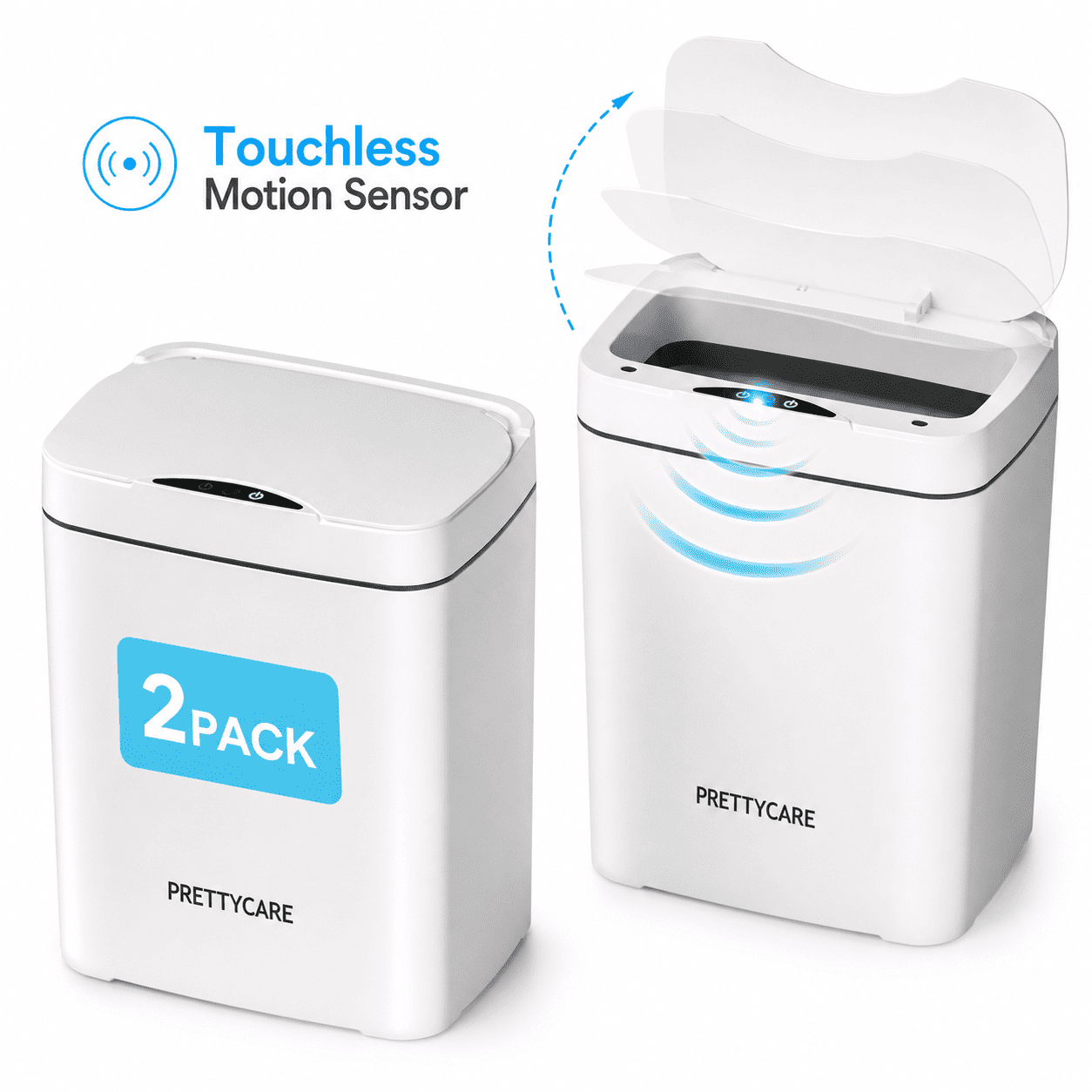 2 Pack Garbage Bins with Lid Automatic Sensor Touchless trash can for ...