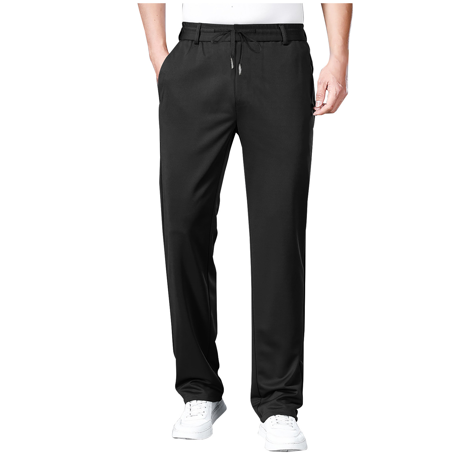 Cameland Men's Slacks Solid Color Elastic Waist Straight Leg Business ...