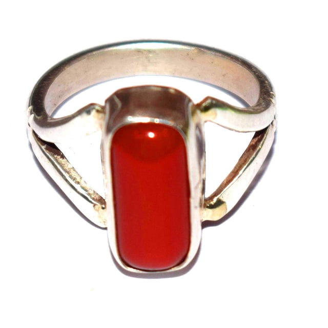 Divya Shakti Bague en Argent avec Pierre Précieuse Corail Rouge Italien ...