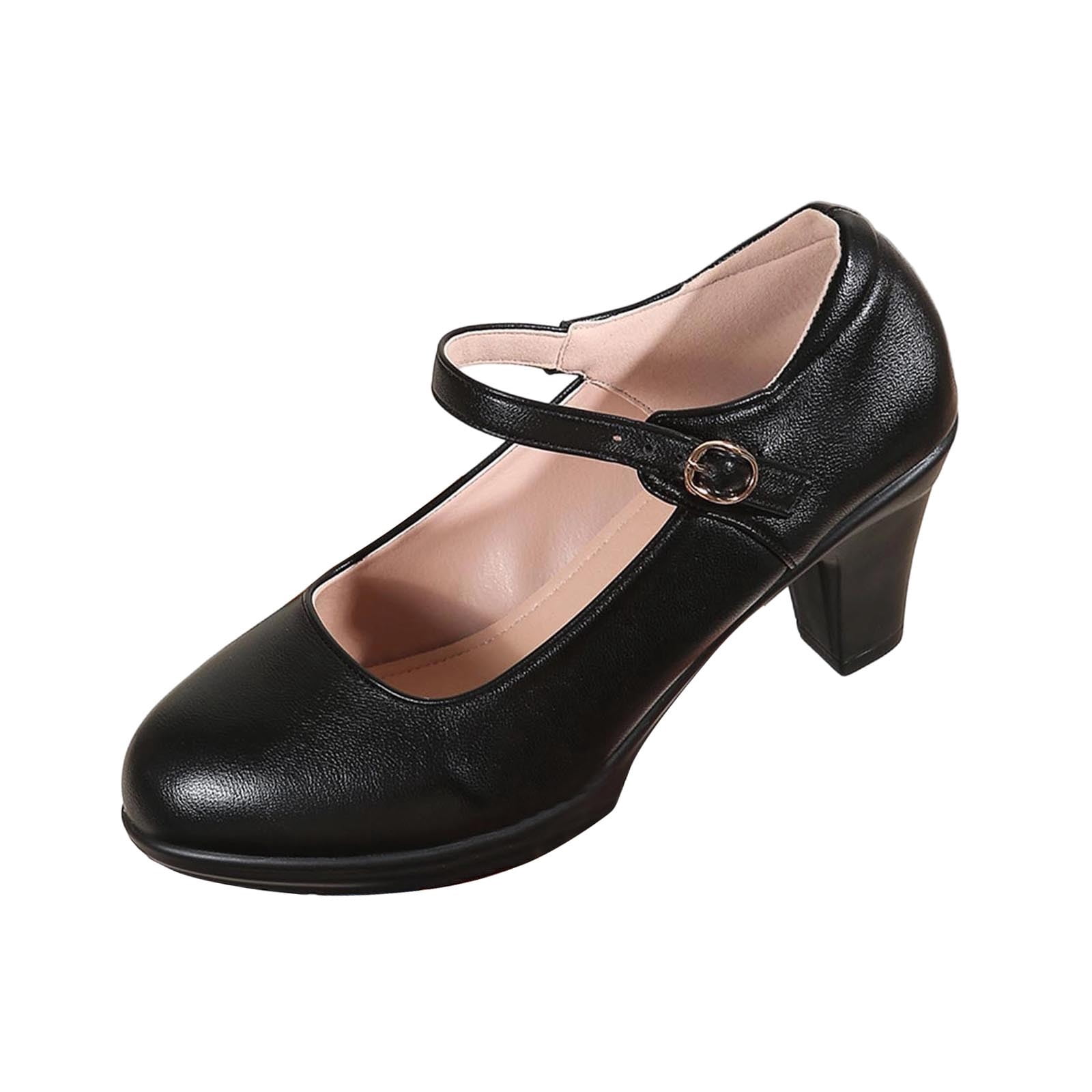 Women's Block Heel Pumps, Plus Size Ankle Strap High Heels, Comfortable ...