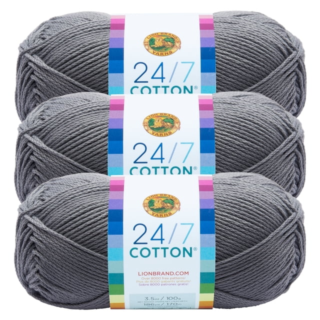 Lion Brand Yarn 24/7 Cotton Silver Medium Mercerized Cotton Yarn 3 Pack ...