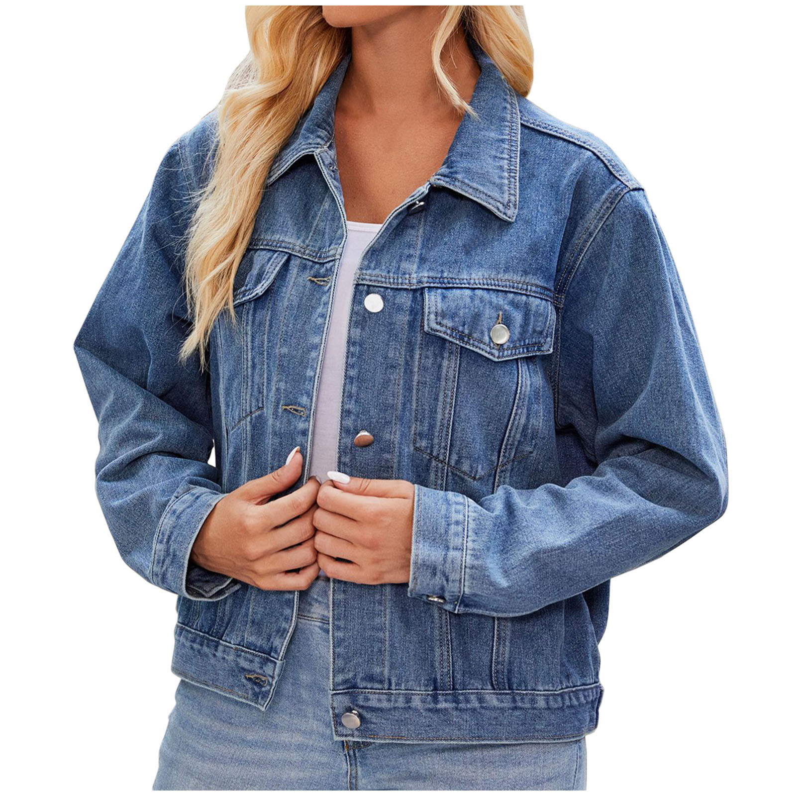 AherBiu Veste en Denim Courte pour Femmes Extensible à Boutons Vestes ...