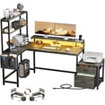 GUNAITO 71" L Shaped Desk with 2 Drawers & shelves,Corner Desk with LED ...