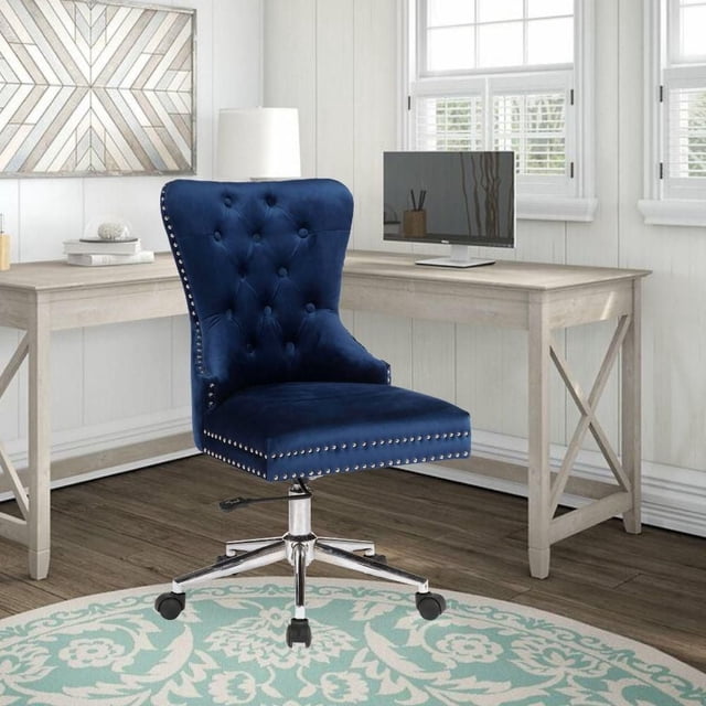 Champagne Office Chair in Grey Velvet, Vintage Office Chair, Executive ...