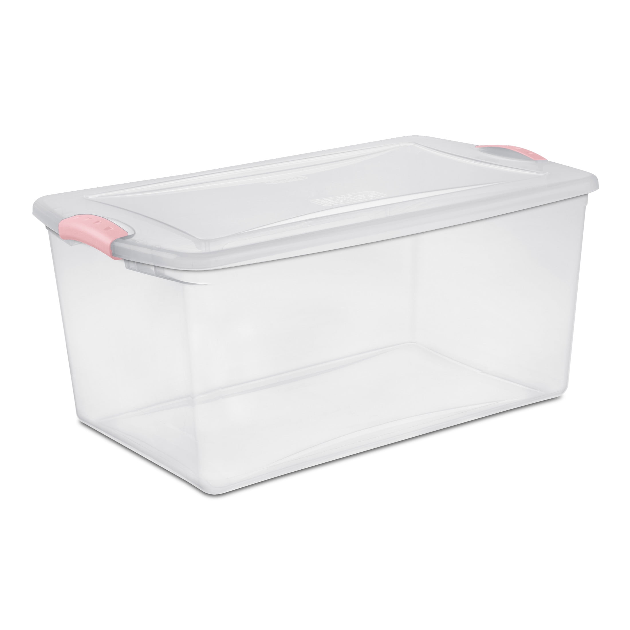 Sterilite 62 Liter Latch Box, Clear Plastic Storage Bin with Lid, Pink ...