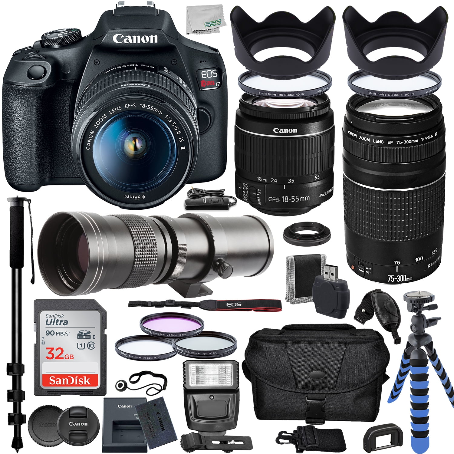 Canon EOS Rebel T7 DSLR Camera with EF-S 18-55mm IS II, EF 75-300mm III ...
