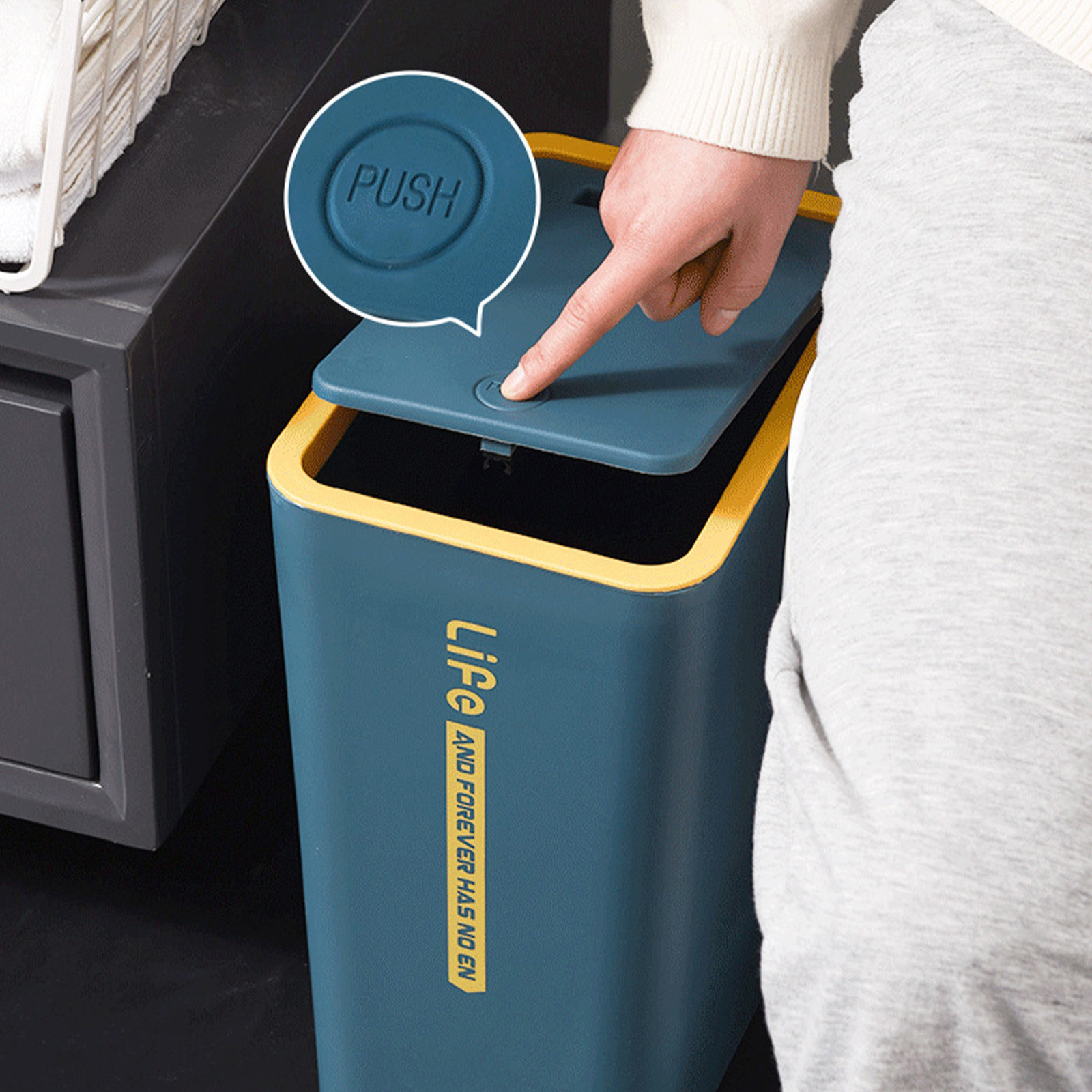 EGNMCR 4 Gallon Plastic Clip Trash Can Press Top Lid Garbage Bin Dark ...