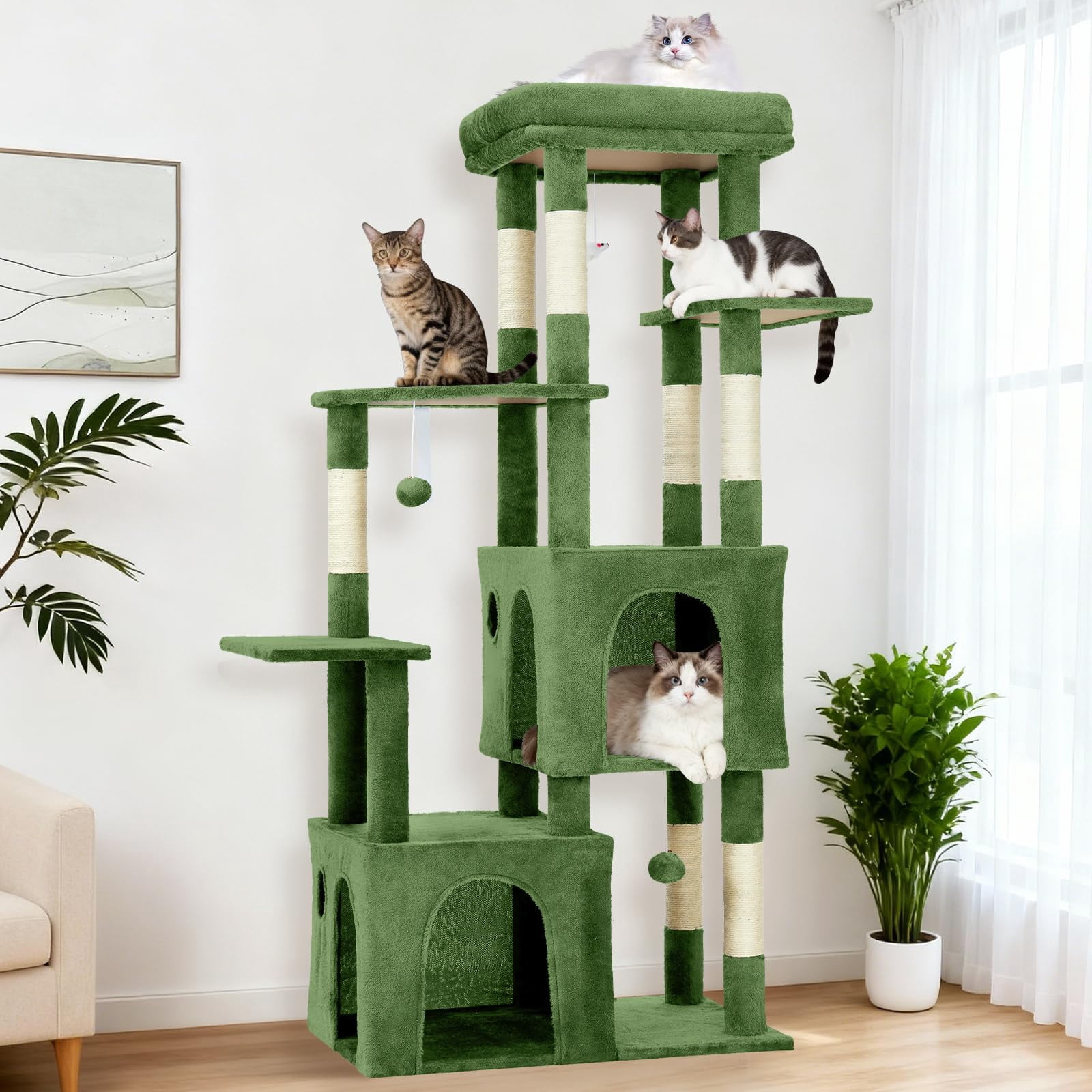 GloryStar Modern 61" Multi-Level Cat Tree Tower, Sturdy Furniture for ...