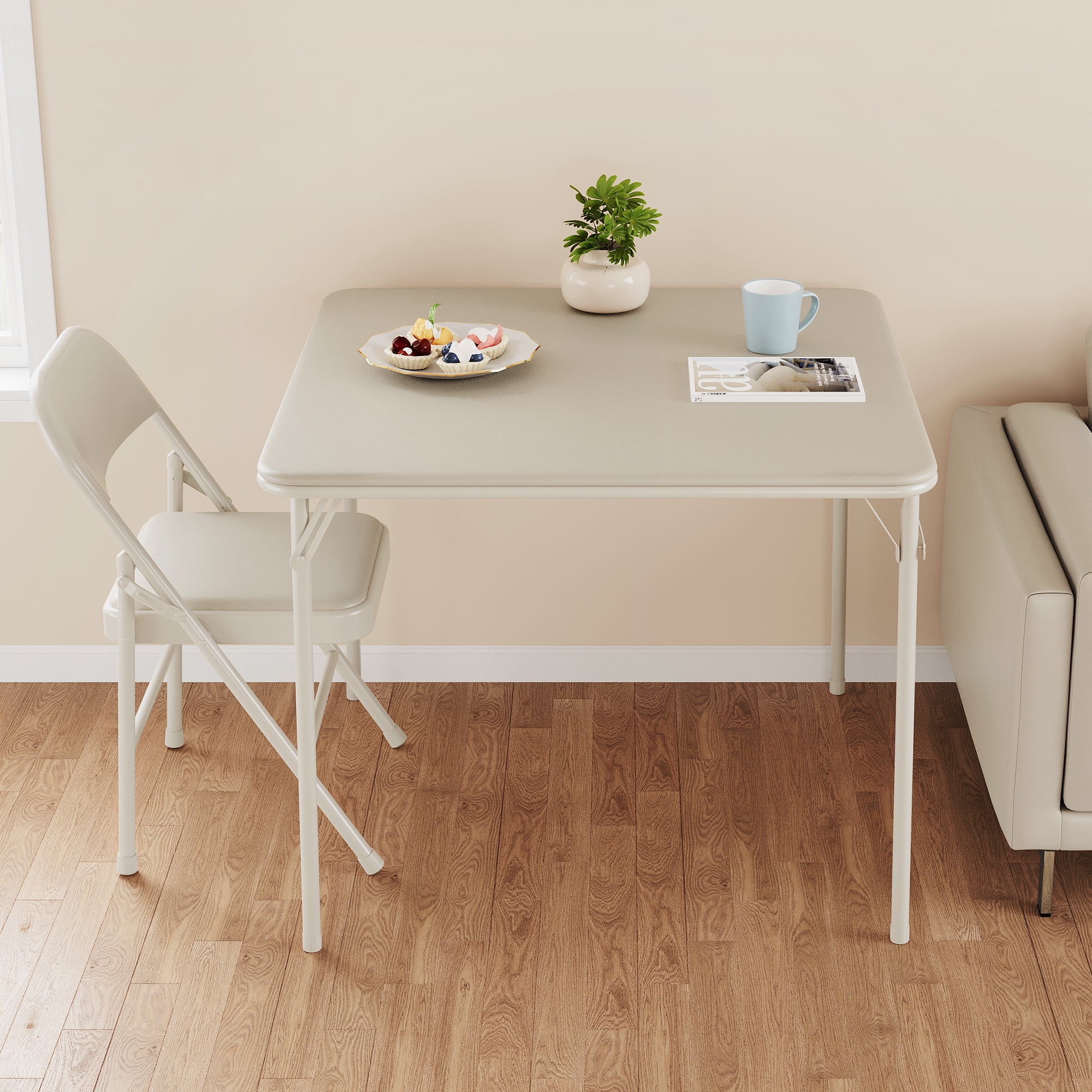 Folding Square Card Table – 34 Inch with PU Padded Top, Robust Steel ...