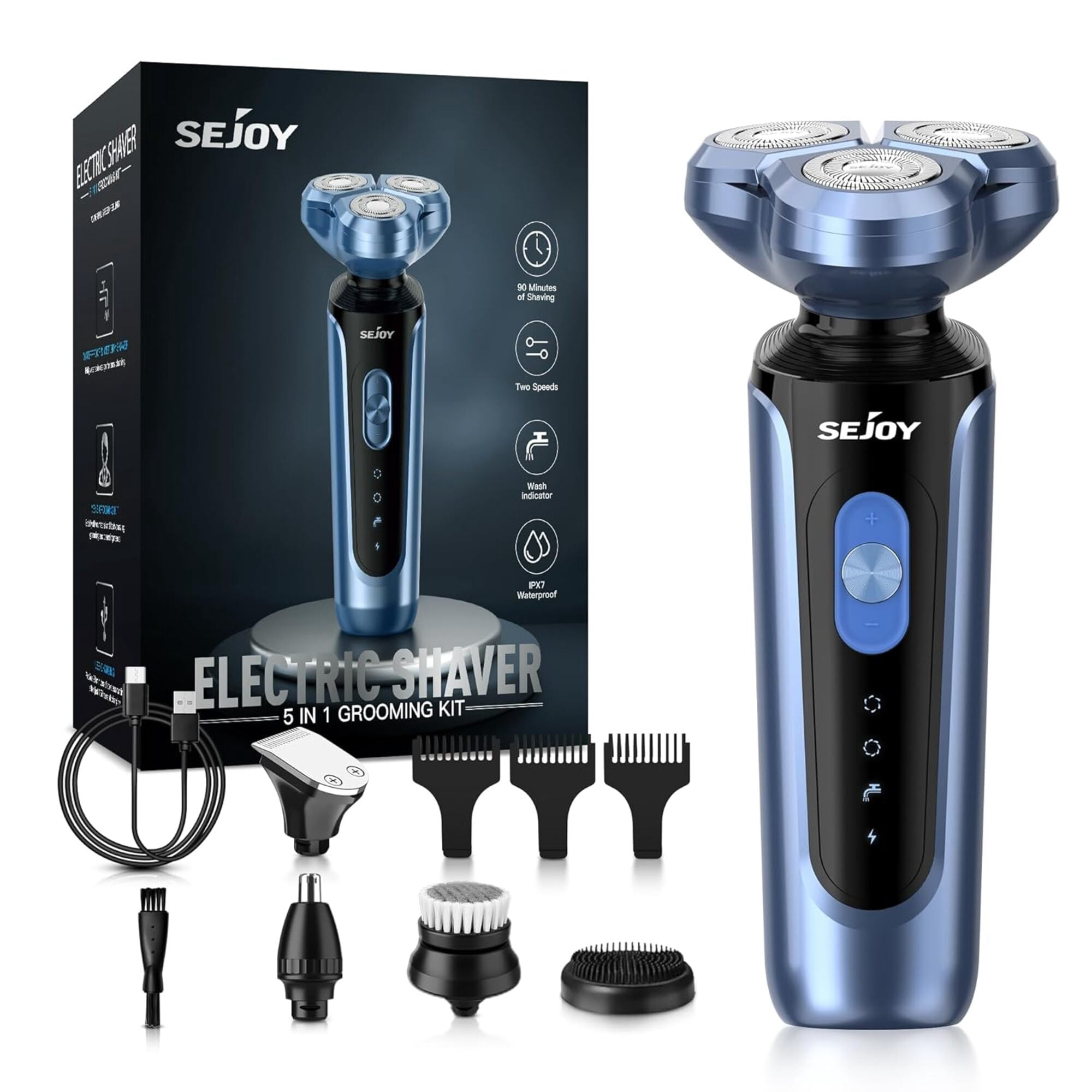 5-in-1 Electric Shaver for Men - Rechargeable Rotary Razor Kit with ...
