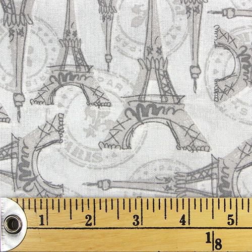 FABRIC CREATIONS White with Grey Eiffel Tower and Passport Graphics ...