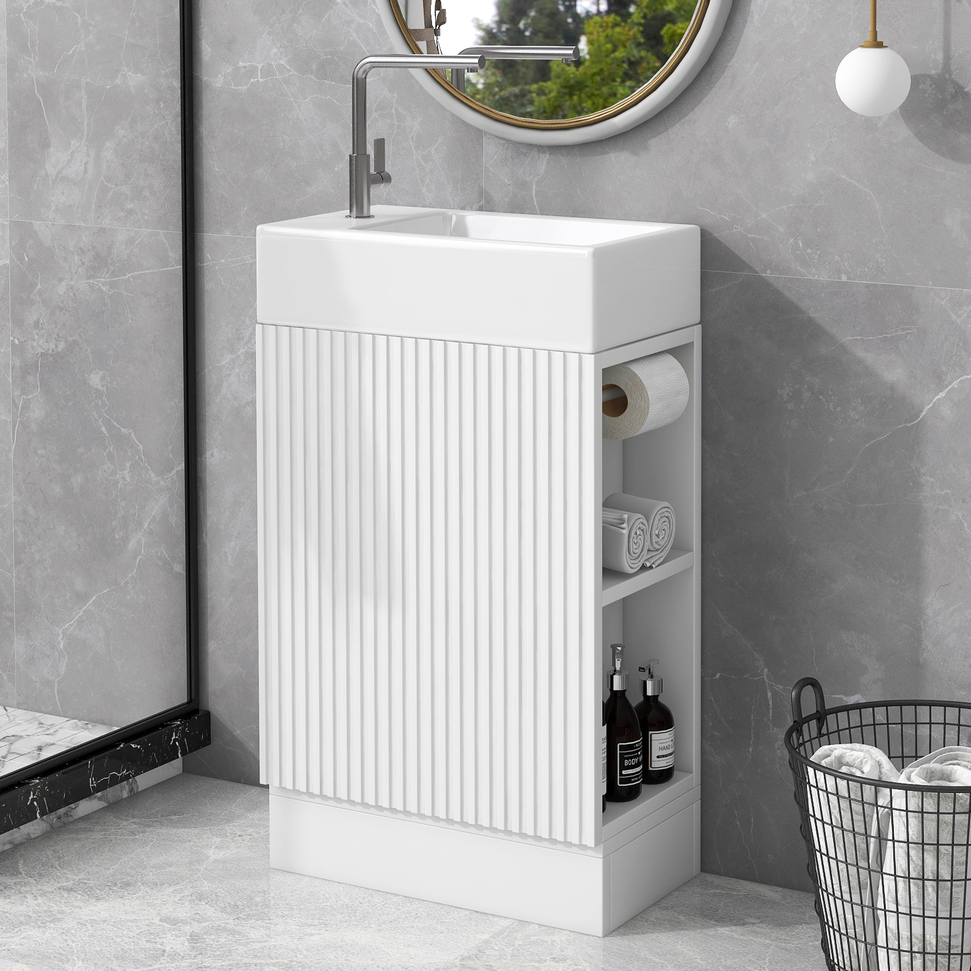 Noble House 18.6" Bathroom Vanity with Ceramic Sink,Cabinet with Door ...