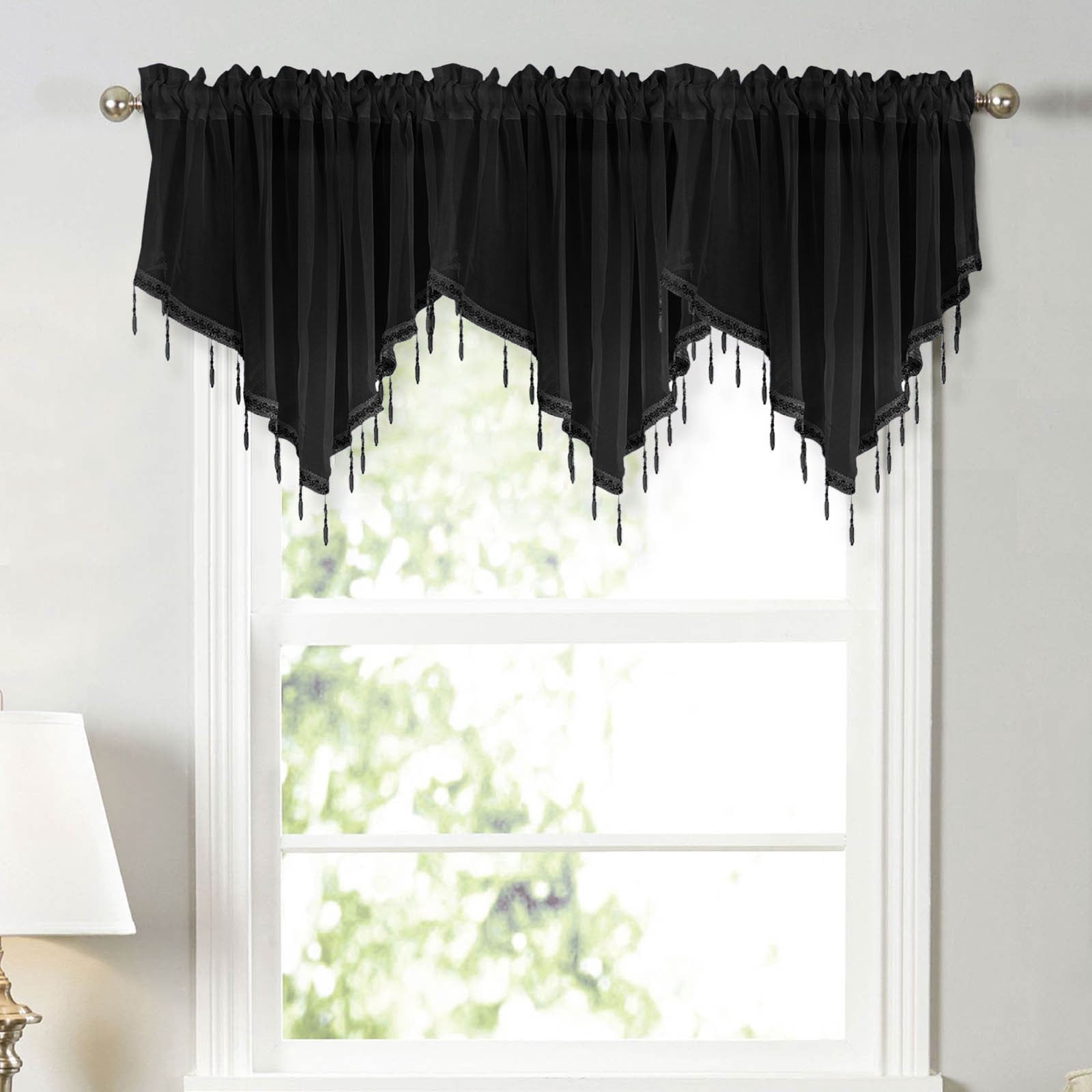 3PCS Beaded Triangle Sheer Valance Curtains for Living Room,Sheer ...