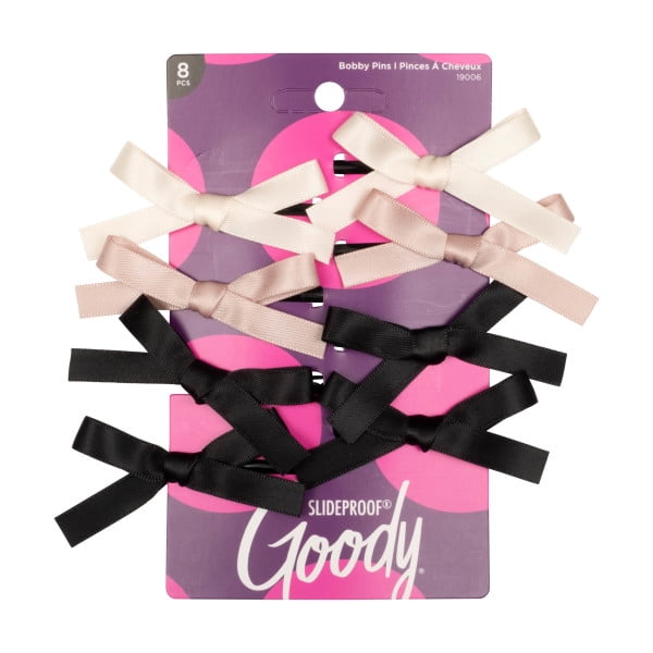 Goody SlideProof Mini Bow Bobby Pins, Black & Neutral Colors, 8 Count ...