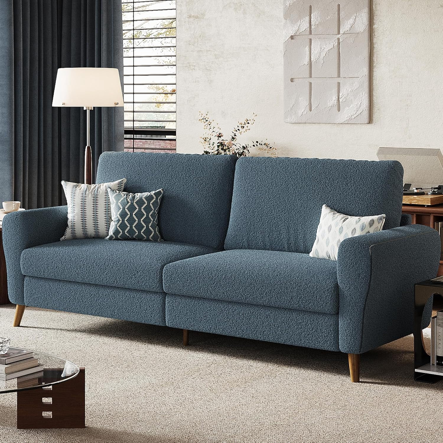 84in Sofa Couch,Large Loveseat Sofa with Streamlined Armrests & Wood ...