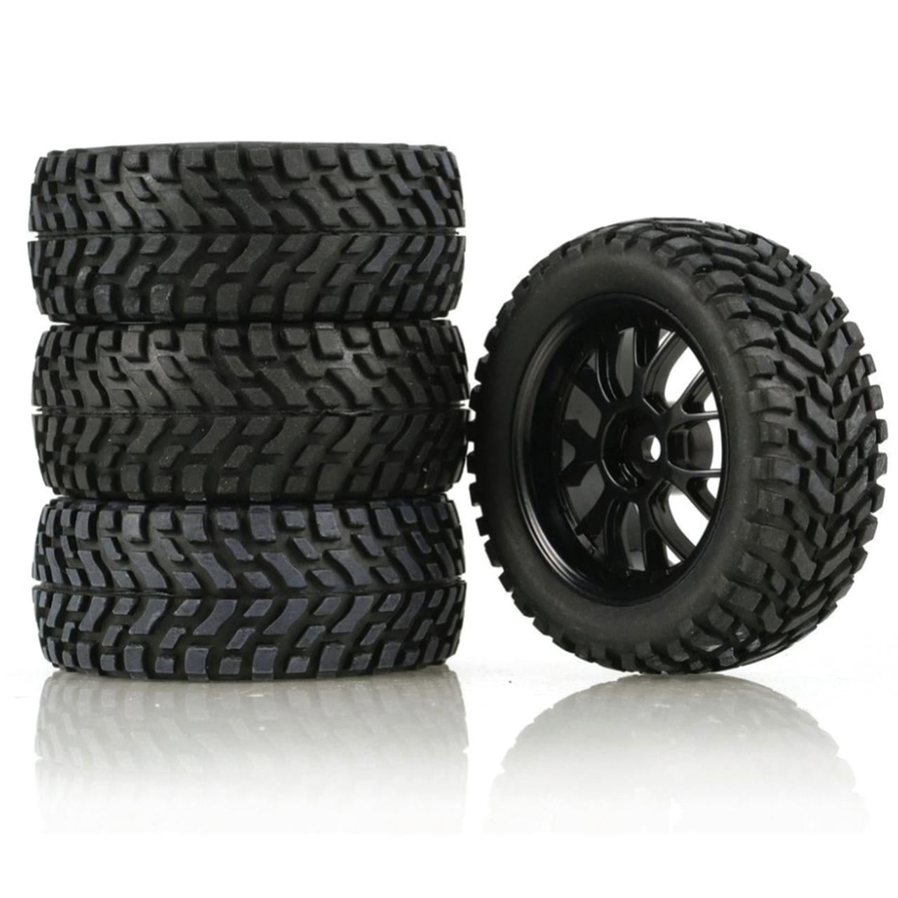 75mm Durable RC Buggy Tires (4-Pack, Black) - 12mm Hex Hub Wheels with ...