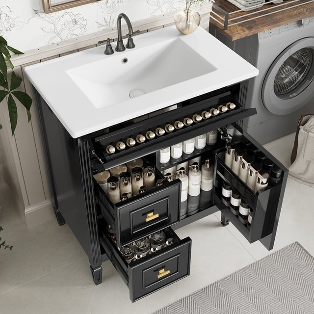 Noble House 30" Bathroom Vanity with Ceramic Sink,Solid Rubberwood ...