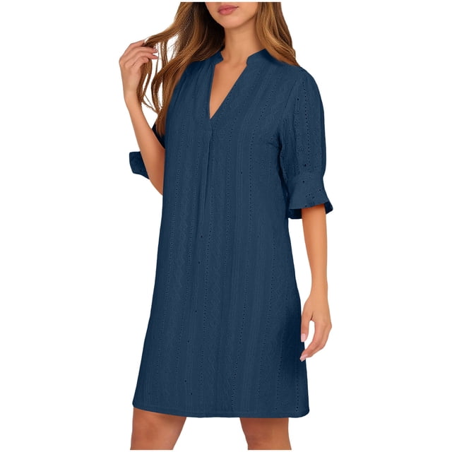 Lovzfmll Women's Shirt Dress, V-Neck Short Sleeve with Jacquard, Casual ...