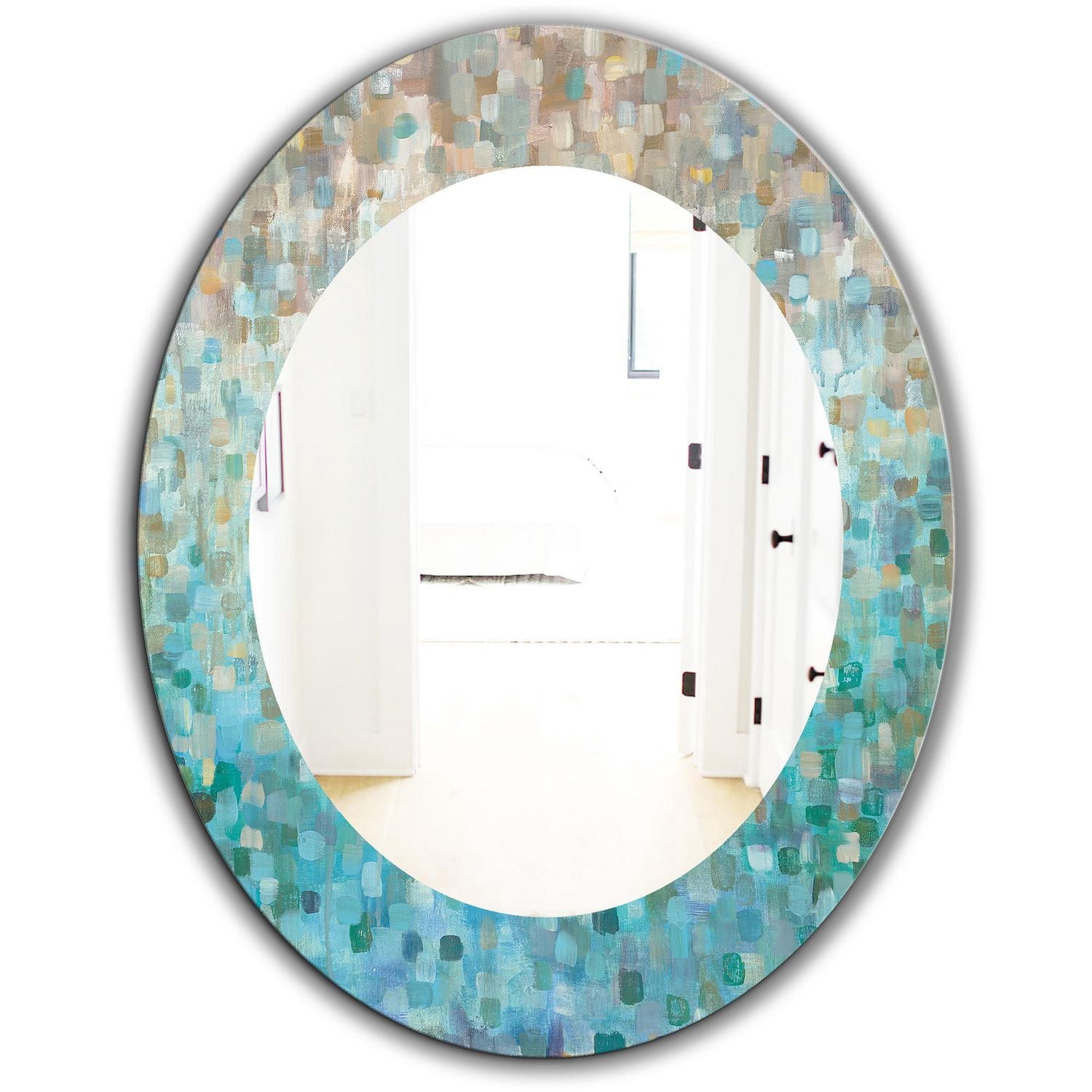 Designart 'Blocked Abstract' Traditional Mirror - Oval or Round Wall ...