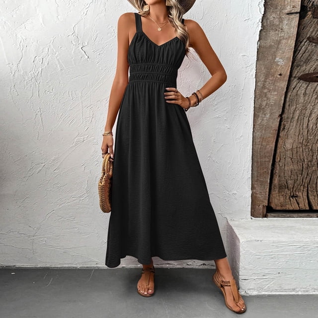 Robe Sans Manches, Robe Camisole à Col en V pour Femmes, Robe d'Été ...
