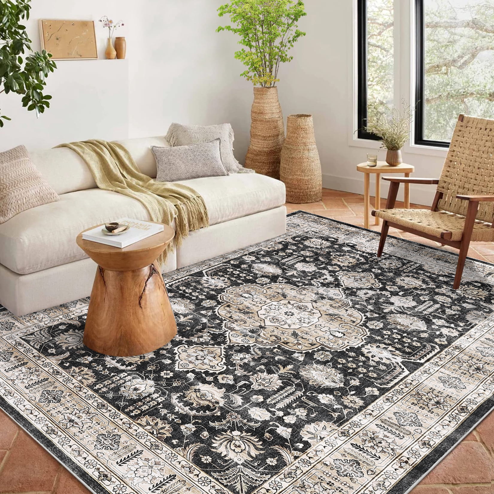 HOMERRY Foldable Area Rug 6' x 9' Washable Floral Geometric Rug for ...