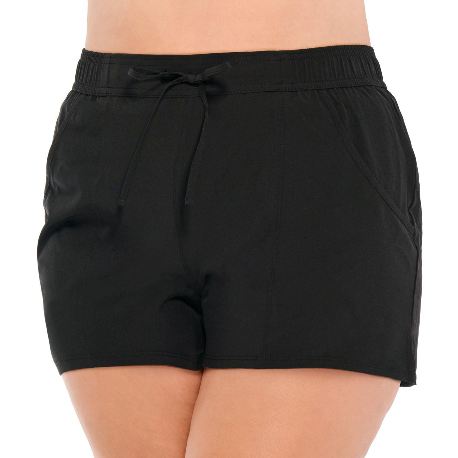 Short de bain taille haute noir en Tactel avec cordon de serrage pour ...
