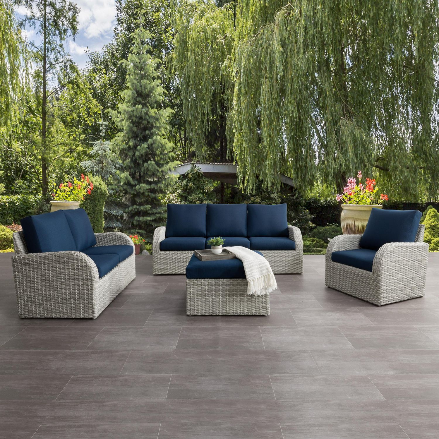 CorLiving Brisbane Weather Resistant Sofa, Loveseat and Chair Set with ...