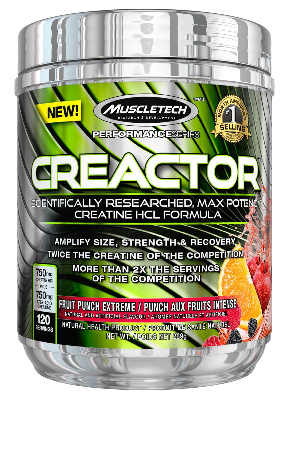 MuscleTech Creactor, Creatine HCL, Fruit Punch Extreme, 120 Servings ...