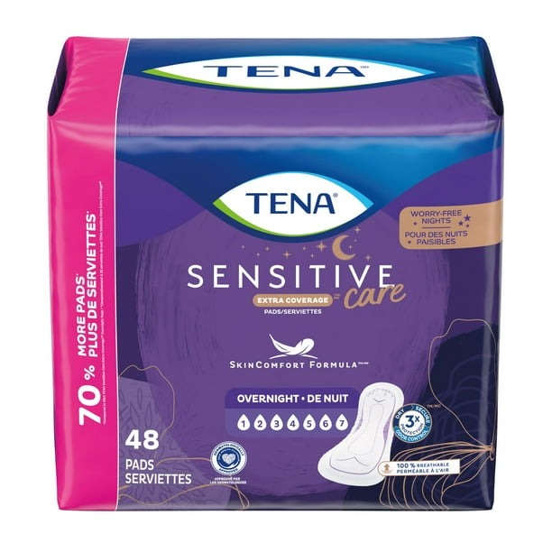 TENA Sensitive Care Incontinence Pads for Women, Postpartum and Bladder Control, Overnight, 48 ...