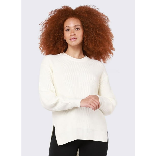 L/S Crew neck, side slit, ribbed knit sweater - Walmart.ca