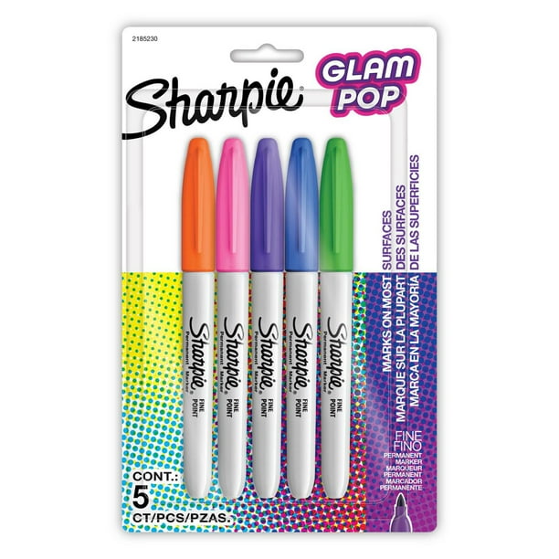 Sharpie Glam Pop Permanent Markers, Fine Point, Assorted Colours, 5 ...