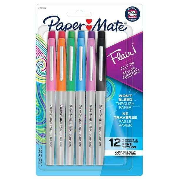 Paper Mate Flair Felt Tip Pens, Ultra Fine Point, Assorted Colours, 12 ...