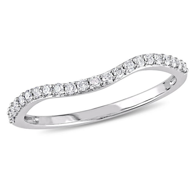 Miabella 1/4 Carat T.W. Diamond 14 K White Gold Curved Contour Wedding ...