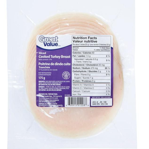 Great Value Sliced Cooked Turkey Breast | Walmart Canada