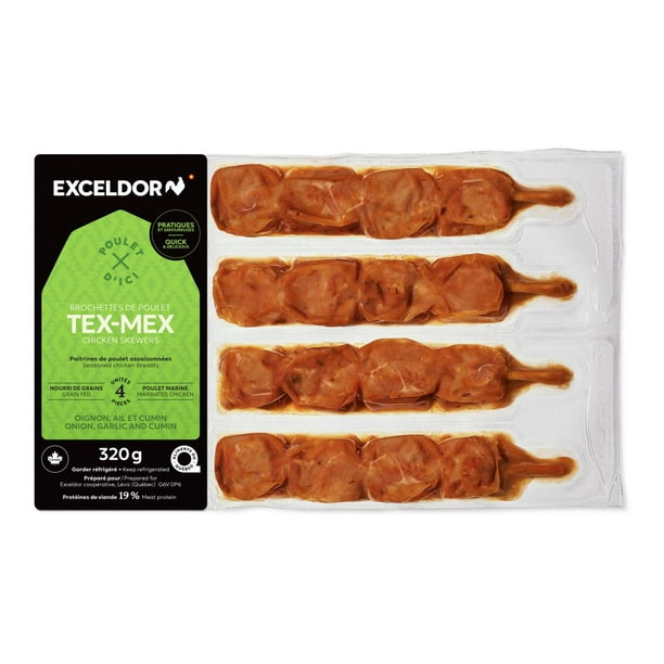 Exceldor Tex-mex seasoned chicken breast skewers, 320 g - Walmart.ca