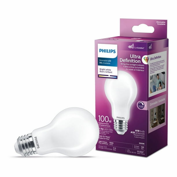 PHILIPS 13.5W 100W A19 Medium Base Ultra Definition Bright White ...